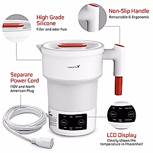 Liberty Premium Foldable Portable Travel Electric Kettle Premium BPA-Free Silicone Collapsible , Temperature Display 6 Preset Functions, Auto Shut-Off, Bottle Warmer, Hot Water Boiler