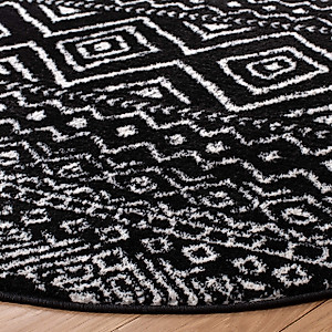 SAFAVIEH Tulum Collection 3' Round Black/Ivory TUL267Z Moroccan Boho Distressed Non-Shedding Area Rug