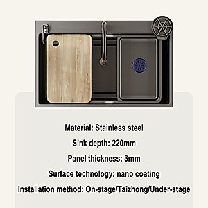 Outdoor Sink, Single Bowl Undermount Kitchen Sink 60x45CM 75x45CM Workstation Stainless Steel Bar Sinks with pull faucet and Cutting Board, Fits Kitchen Cabinet, Commercial Sink (Size : 75x45CM/29.5x