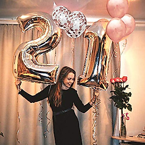 21st Birthday Decorations Party Supplies Kit for Her Include Finally 21st Birthday Sash, Birthday Banner, Number 21 Birthday Balloons, Rose Gold Curtain, Heart & Star Foil Balloon, Latex Balloons
