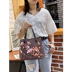 ZHUHW Embroidered Handbag Retro Floral Shoulder Bag Large Capacity Women's Tote Bag (Color : Black, Size : 26(L)*23(H)*11(W) cm)