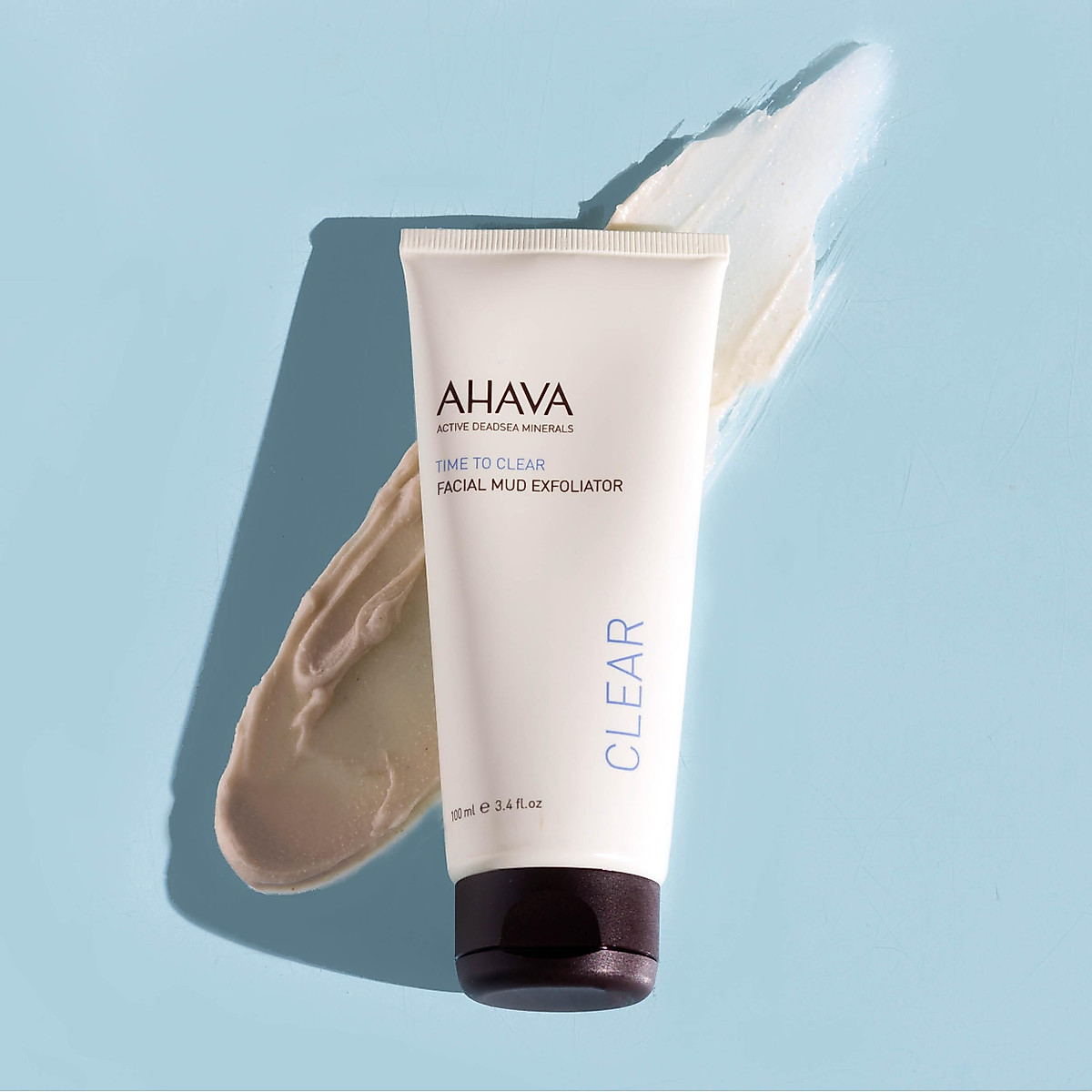 AHAVA Time To Clear Facial Mud Exfoliator - Gentle mud-based scrub to purify, exfoliate & fresh the skin, unveils radiant, boosts skincare absorption, with Osmoter, Vitamin E & Dead Sea Mud, 3.4 Fl.Oz