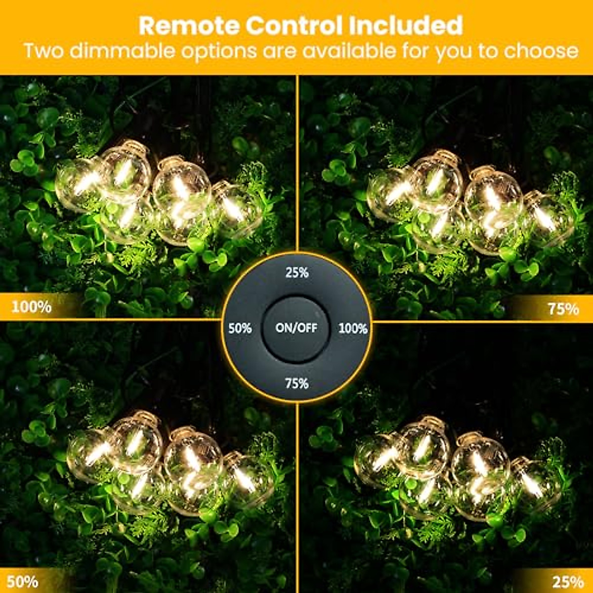 Yuusei Outdoor String Light with Remote, 100FT Outdoor Lights for Patio with 50+2 Shatterproof G40 Edison Bulbs, IP45 Waterproof String Lights for Backyard,Bistro,Cafe,Market 2500K Warm White