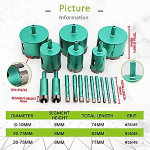 FACHLICH Diamond Core Drill Bits - 1/4" Granite Drill Bits 10pcs 6mm Porcelain Drill Bits Wet Drilling for Marble Granite Artificial Stone Ceramic Tile