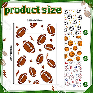 Pajean 100 Pcs Sport Party Favor Bags 10 x 7 Inch Football Goodie Bags Plastic Sport Birthday Gift Bags Soccer Baseball Candy Bags Basketball Treat Bags for Sport Football Basketball Party Stuffers