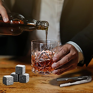 Whiskey Stones Gifts for Men - Groomsmen Gifts, 4 Granite Chilling Stones Bourbon Whiskey Glasses Set - Unique Birthday Gifts for Men Christmas Father's Day Valentine Retirement
