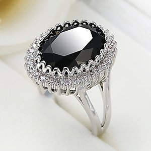 SUKKCCNO S925 Silver Women's Ring Shiny Black Diamond Ring AAA Cubic Zirconia Ring Oval Cut Cubic Zircon Wedding Ring