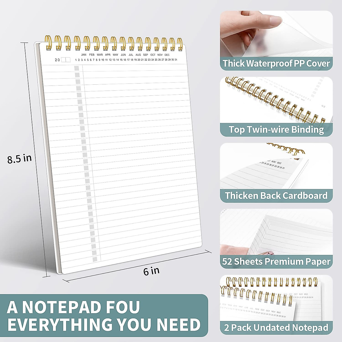 Regolden-Book To Do List Notepad Spiral Planner, Daily Task Tracker with Wide Lined Notebooks, List Maker, Daily Schedule Tracking College Ruled Flexible Cover To Do List Journal, Grocery Checklist for Teacher/Men/Women, 52 Sheets (6"x8.5")2Pack