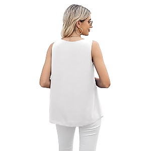 Jouica Women's White Chiffon Tank Summer Sleeveless Blouse Business Tank Flowy Tops for Women,White,Large