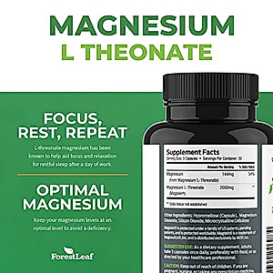 Magnesium L-Threonate Capsules - 2000mg Original Magtein Formula - Patented & Clinically Studied Magnesium Supplement for Focus, Memory, Brain & Sleep Support, Mag Threonate for Women & Men (90 Count)