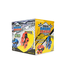 Pack of 2 Friction Powered 4WD Monster Wheel Racer ATV Truck with 360 Backflip Ramp, No Battery Needed, Stunt Racer Cars