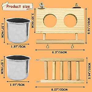 Tfwadmx Bird Food Stainless Steel Cups Wooden Perch Stand Hanging Feeder Bowls Feeding and Watering Supplies for Parakeets Conures Cockatiels Budgie Parrot