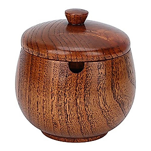 VTOSEN Sour Jujube Wood Condiment Jar Japanese Safe Dustproof Classic Flip Top Spice Jar for Home and Kitchen(Large Lacquer Version)