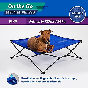 Coolaroo On The Go Cooling Elevated Dog Bed, Portable for Travel & Camping, Collapsible for Storage, King, Aquatic Blue