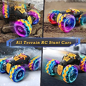 1:12 Gesture Sensing RC Stunt Car Toys 2.4GHz Rotating Wall Climbing Twist 4WD Large Remote Control Car Toys Off Road Monster Truck 360° Flips Lights with Music Drift Rc Car for Boys Age 8-12, Yellow
