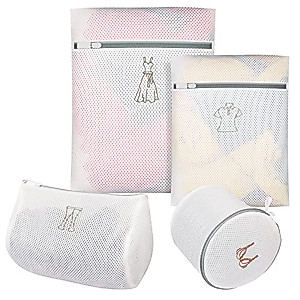 FYY Mesh Laundry Bags, 4 Pack Mesh Laundry Washing Bags, Delicates Bag for Washing Machine Durable Honeycomb Mesh Bra Laundry Bag Washing Machine Lingerie Bags