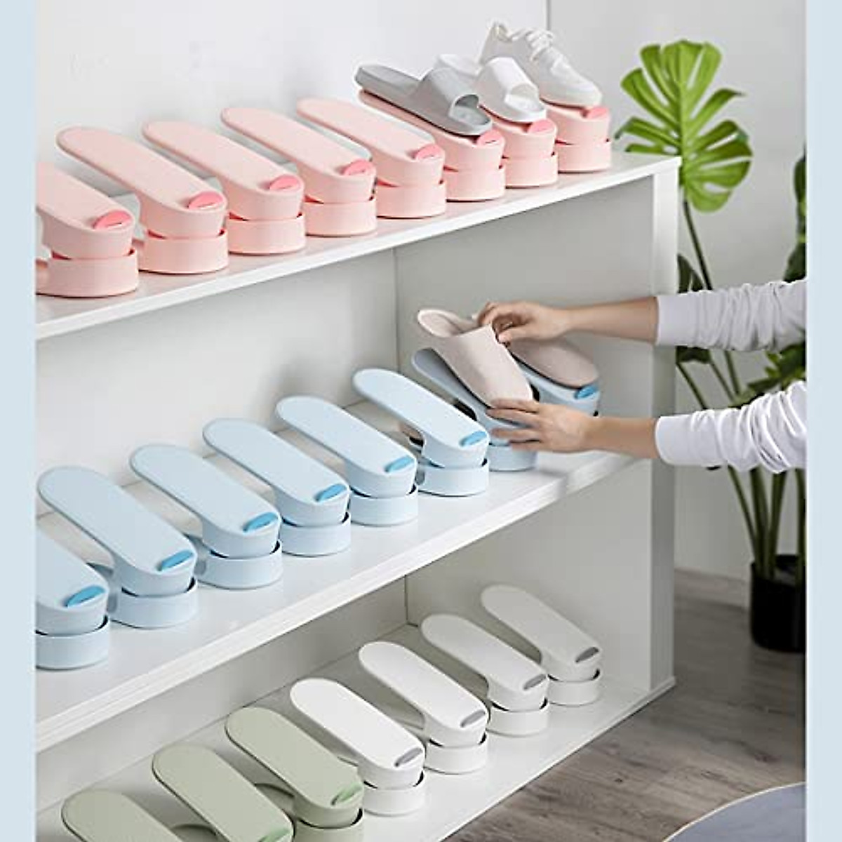 LUVADU ZCX Shoe Slots Organizer Non-Slip Shoe Slots Double Layer Shoe Rack Organizer Holder Shoe Stacker Space Saver Shoe Racks (Color : B)