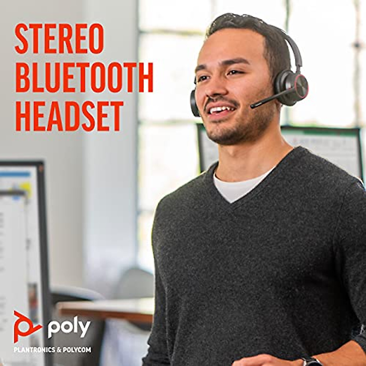 Poly - Voyager 4320 UC Wireless Headset + Charge Stand (Plantronics) - Headphones with Boom Mic - Connect to PC/Mac via USB-C Bluetooth Adapter, Cell Phone via Bluetooth - Works with Teams, Zoom &More