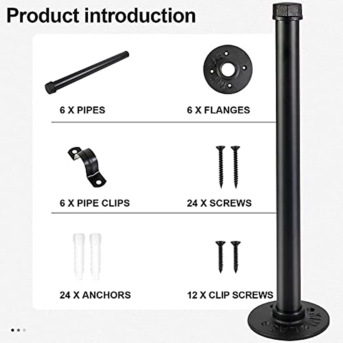 6 Pcs 12 Inch Industrial Pipe Clothes Bar, Pipe Clothing Rack for Hanging Clothes, Wall Mounted Clothes Rack, Wall Clothes Rods, Face Out Pipe Racks for Retail Boutique Display