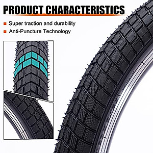 WEEROCK 20 Inch Bike Tire Folding Bead Replacement Tyre 20 * 2.125 for Child Bike Kids Bike BMX Mountain Bicycle MTB, Black