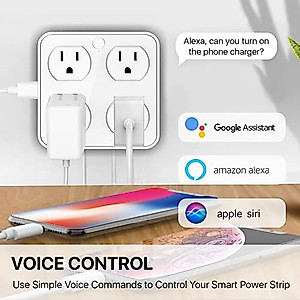 Wireless Wall Tap Smart Plug,Surge Protector, 4 Outlet Extender with 4 USB Charging Ports, Compatible with Alexa, Google Assistant and Siri, no Hub Required (4 Outlets,4 USB Ports),ETL Certification