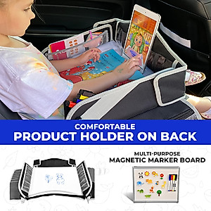 Activitee time Kids Car Seat Tray for Travel - Toddler Road Trip Essentials, Portable Lap Table for Eating & Activities - Must Haves Travel Accessories, w/Multiple Pockets for Toys - Ages 2-8, Gray