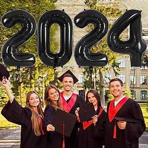 Black 2024 Balloon, 40 Inch Large Foil 2024 Number Balloons, Giant Big Mylar Balloon Numbers for Black Graduation Decorations Class of 2024 Party Supplies
