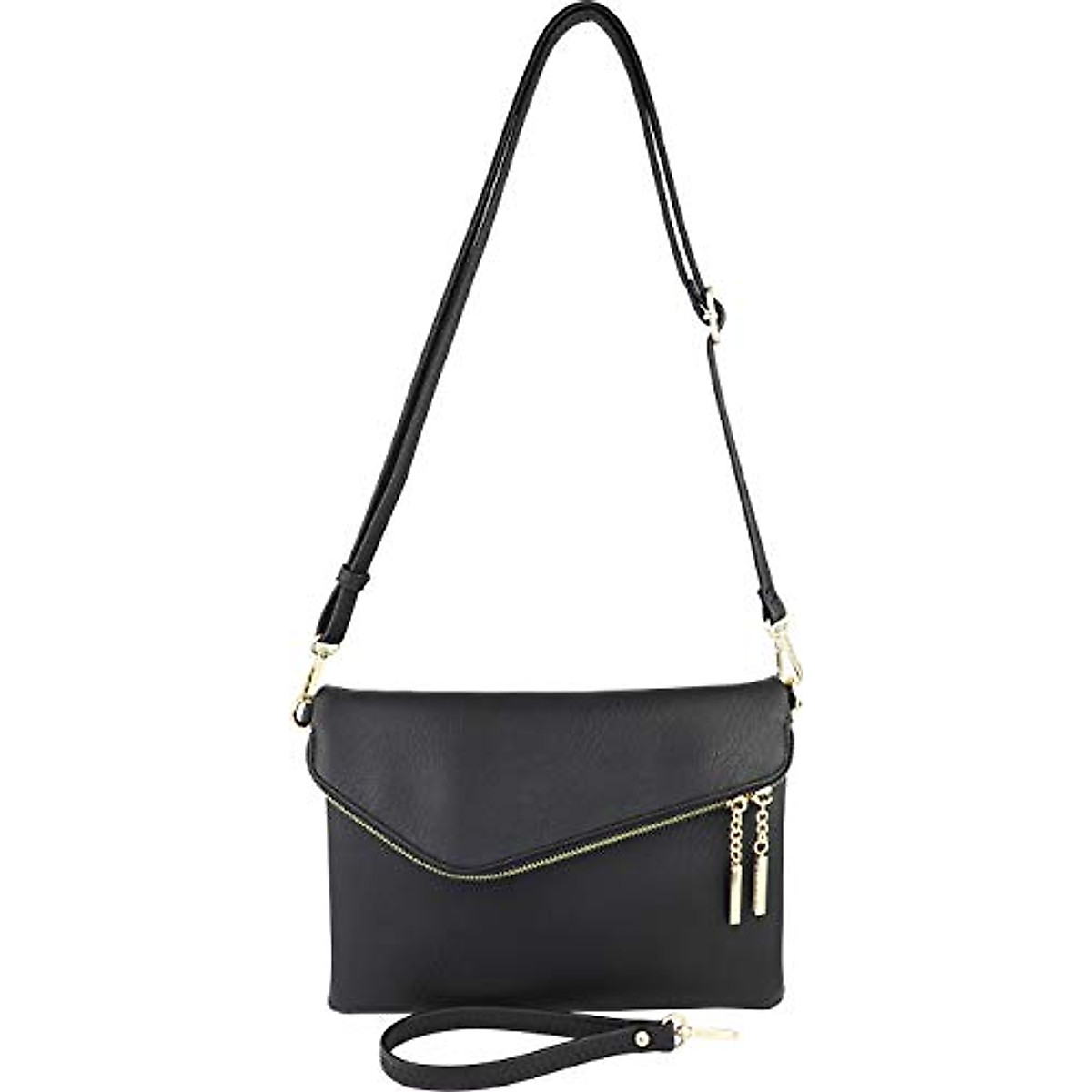 B BRENTANO Fold-Over Envelope Wristlet Clutch Crossbody Bag (Black.)