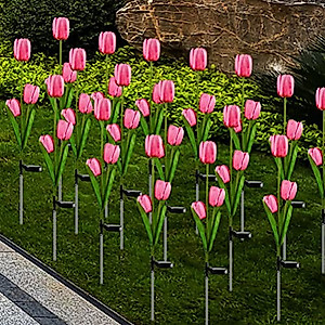 Aolyty Solar Flower Lights Outdoor, IP65 Waterproof Solar Tulip Lights LED Garden Stake Lights for Pathway Lawn Patio Yard Landscape Decorative