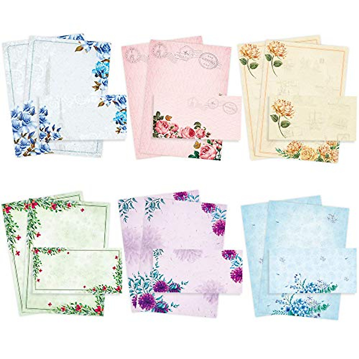 Stationary Paper and Envelopes Set Pack of 48 - Japanese Stationery Set Vintage Floral Letter Writing Paper - 8.5 x 11 Inch