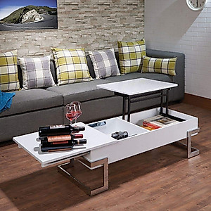 SSLine Lift Top Coffee Table with Hidden Storage, Modern Wood Home Living Room Furniture Lift Tabletop Dining Table,Computer Table,Side Table,Living Room Furniture Tea Table (White 3)
