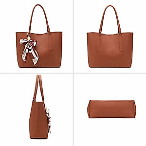 Soft Pebbled Faux Leather Tote Shoulder Bag with Bowknot Large Capacity Satchel Handbag Purse