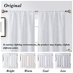 Home Queen White Sheer Burlap Linen Cafe Curtains, Semi Sheer Drapes for Kitchen Window Over Sink, 45 Inch Length 2 Pack
