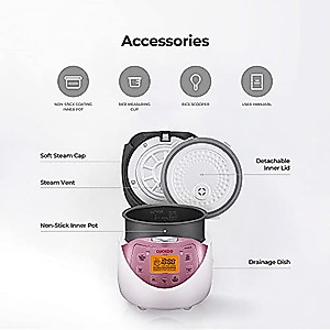 CUCKOO CR-0631F | 6-Cup (Uncooked) Micom Rice Cooker | 8 Menu Options: White Rice, Brown Rice & More, Nonstick Inner Pot, Made in Korea | White/Pink