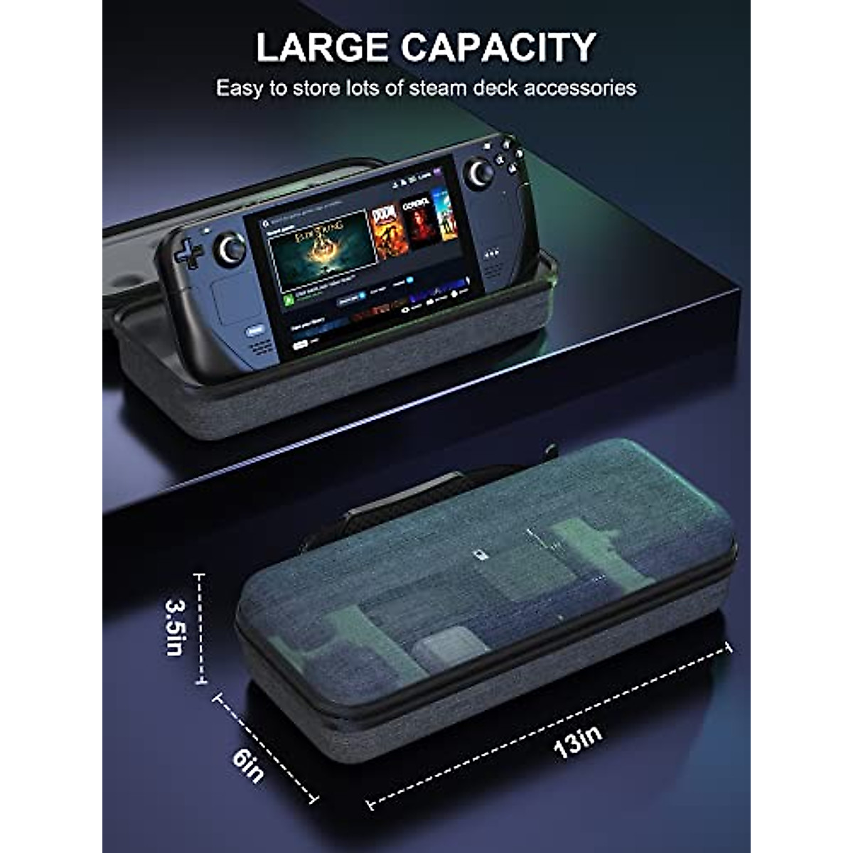 Feirsh Carrying Case for Steam Deck, Portable Steam Deck Carry Case Built-in Extra AC Adapter Charger Storage Space, Portable Travel Carrying Case Shell Pouch for Steam Deck Console & Accessories