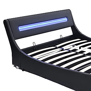 RUNWON Full Size Modern LED Upholstered Platform Bed Frame with Low Profile Headboard and Underneath Storage Space - Easy Assembly, Perfect for Kids and Adults