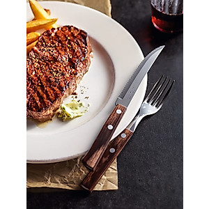 Tramontina Cutlery Set with Steak Knives, 8 Piece Sharp Knife and Fork Set with Wooden Handles, ‎Camping, Kitchen, Rustic, Dishwasher Safe, 29899296