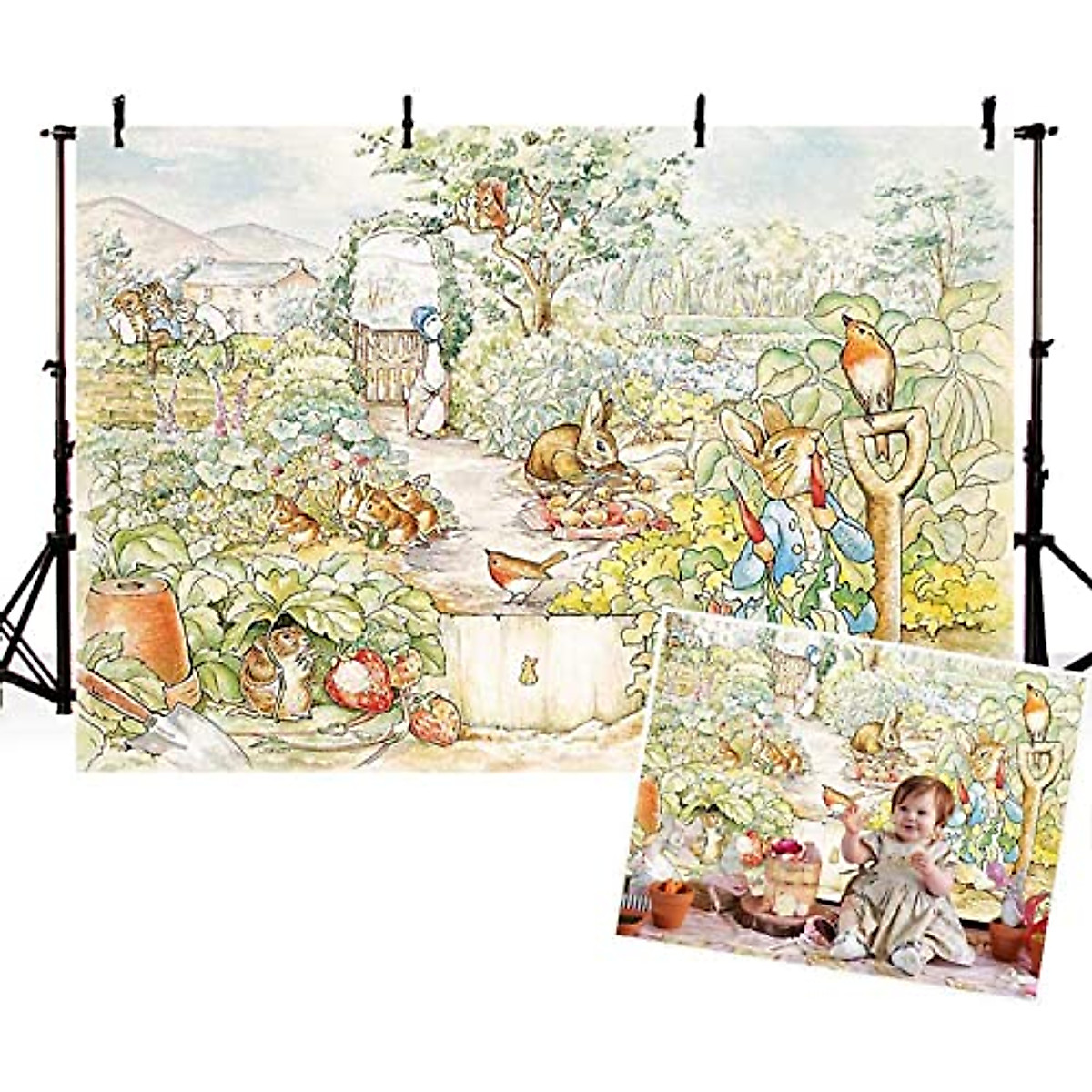 Rabbit Backdrops for Photography Baby Bunny Happy Birthday Party Decorations Background Spring Easter Photo Background Kids Newborn Party Supplies Custom Banner Video Studio Props