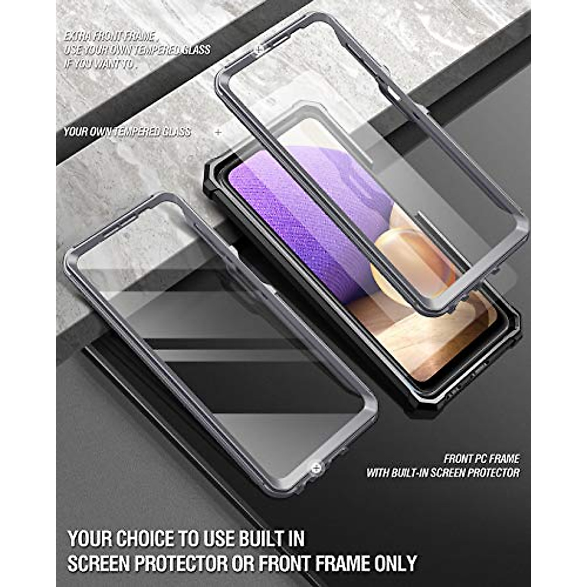 Poetic Guardian Series Case Designed for Samsung Galaxy A32 5G, Full-Body Hybrid Shockproof Bumper Clear Protective Cover Case, Built-in Screen Protector, Black/Clear