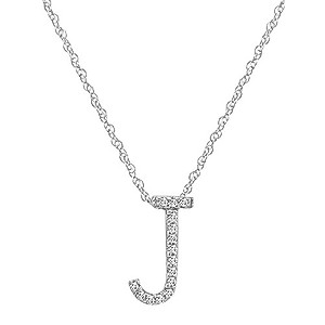 Amanda Rose Collection 14K White Gold Diamond J Initial Pendant, 16" Necklace