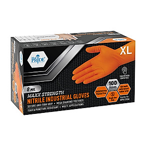 MED PRIDE Maxx Strength Nitrile Industrial Gloves, 8 Mil Thick [100 Gloves/Medium] - Diamond Texture Disposable Safety- Heavy-Duty, Tear-Resistant Mechanic Automotive Food Handling Gloves- Orange