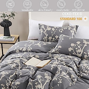 CozyQQ Cotton Duvet Cover Queen - 100% Cotton 400TC Soft Brown Spring Queen Duvet Cover Set, 3 Pieces Floral Duvet Cover with Zipper Closure, 1 Duvet Cover & 2 Pillow Shams (90x90, No Comforter)
