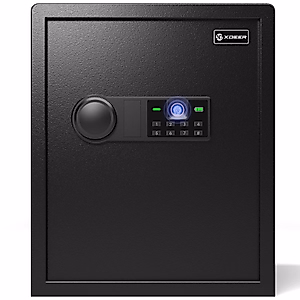 XDeer CS42 Biometric Gun Safe Lock Box - (1.69 Cubic Feet) Quick-Access Security Safe with Fingerprint Scanner, Gun Rack, and Steel Construction for Home, Office