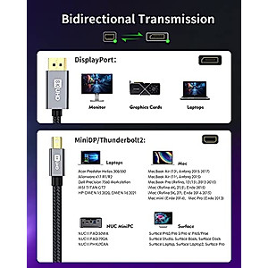 Silkland 8K Mini DisplayPort to DisplayPort 1.4 Cable, [8K@60Hz, 4K@144Hz, 2K@240Hz] 32.4Gbps Bi-Directional, HDR, G-Sync, Mini DP [Thunderbolt 2 Compatible] for Gaming Laptop, MacBook, Monitor,6.6FT