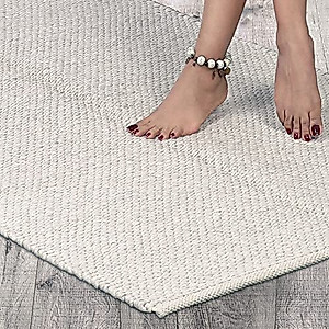 SAVON Hand Woven Wool Area Rug 3x2 Footmat Doormat Woven Solid Off White