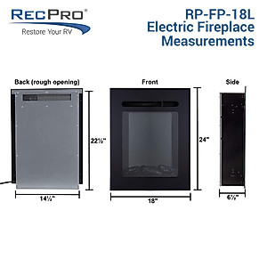 RecPro RV Fireplace 18" | Recessed Electric Fireplace | Glass with Log View | Includes Remote | Three Different Flame Color Options