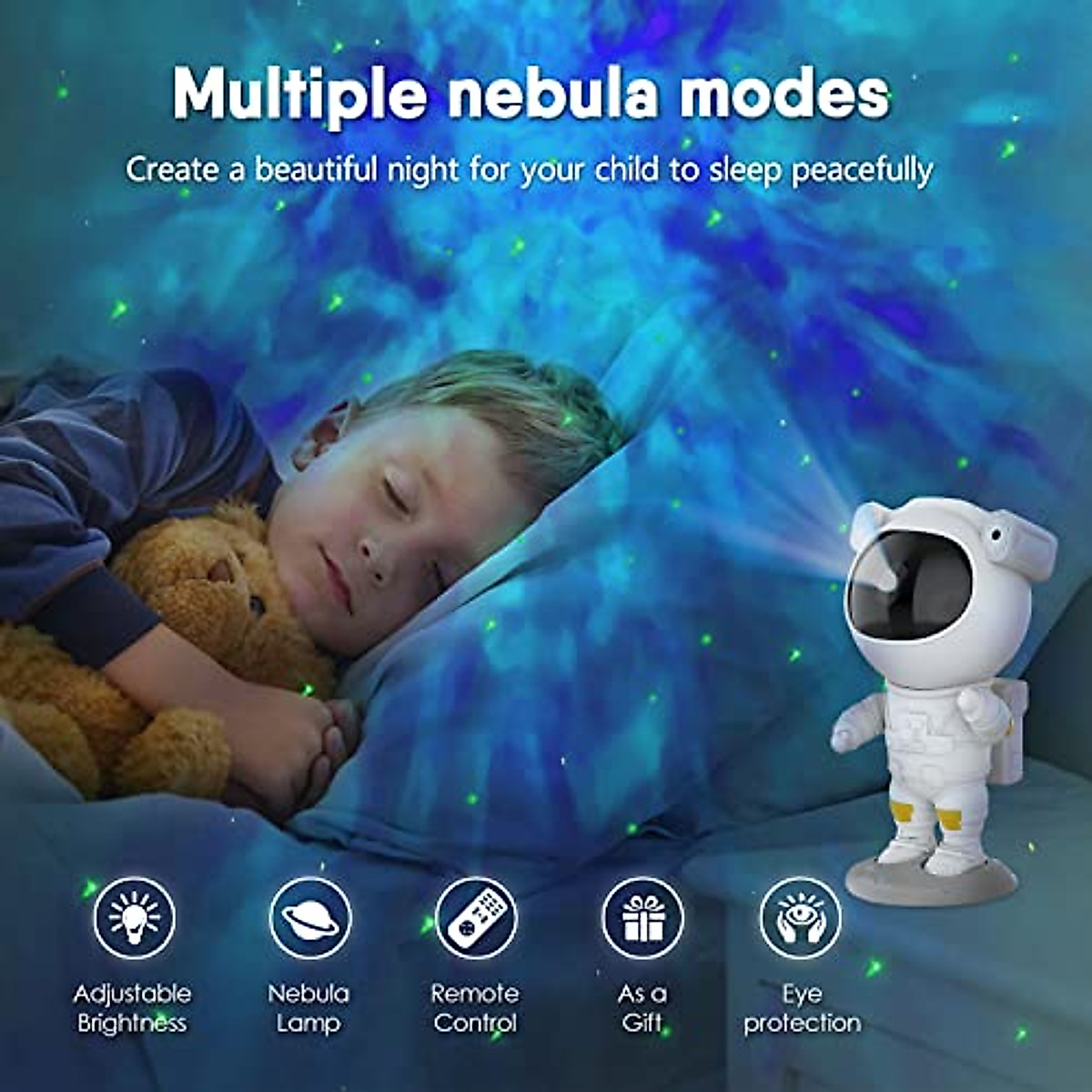 Night Light Projector for Kids, Cute Astronaut Night Light, LED Star Projector, Galaxy Lighting Ceiling Stars, Night Lights for Bedroom, Nursery, Childrens Room (Kawaii Room Decor Aestheticr)