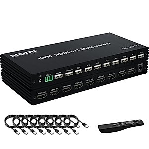 4K HDMI Switcher 8 in 1 Out with KVM, 4K Multi-Viewer with IR Remote and Button Switch, HDMI Splitter with 16 Modes Displays 1 Full Screen+15 Kinds Split Screen Modes, 2 USB Port for Keyboard/Mouse