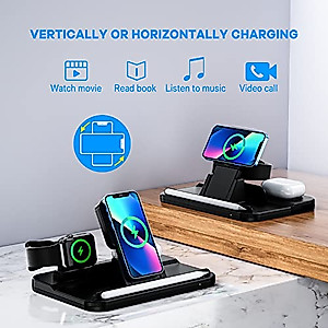 Magnetic Wireless Charger, 4 in 1 Wireless Charging Station for iPhone 14/13/12 Pro/Pro Max/Mini，Detachable Wireless Charging Stand for iWatch SE/6/5/4/3/2,Airpods 3/2/Pro,Pencil 2（With QC3.0 Adapter）