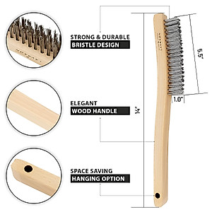 Lavaxon Wire Brush Set-Heavy Duty Stainless & Carbon Steel Bristles with Wood Handle Grip for Rust, Wielding Slag, Dirt & Paint Scrubbing with Deep Cleaning – 14 Inches (Pack of 2)
